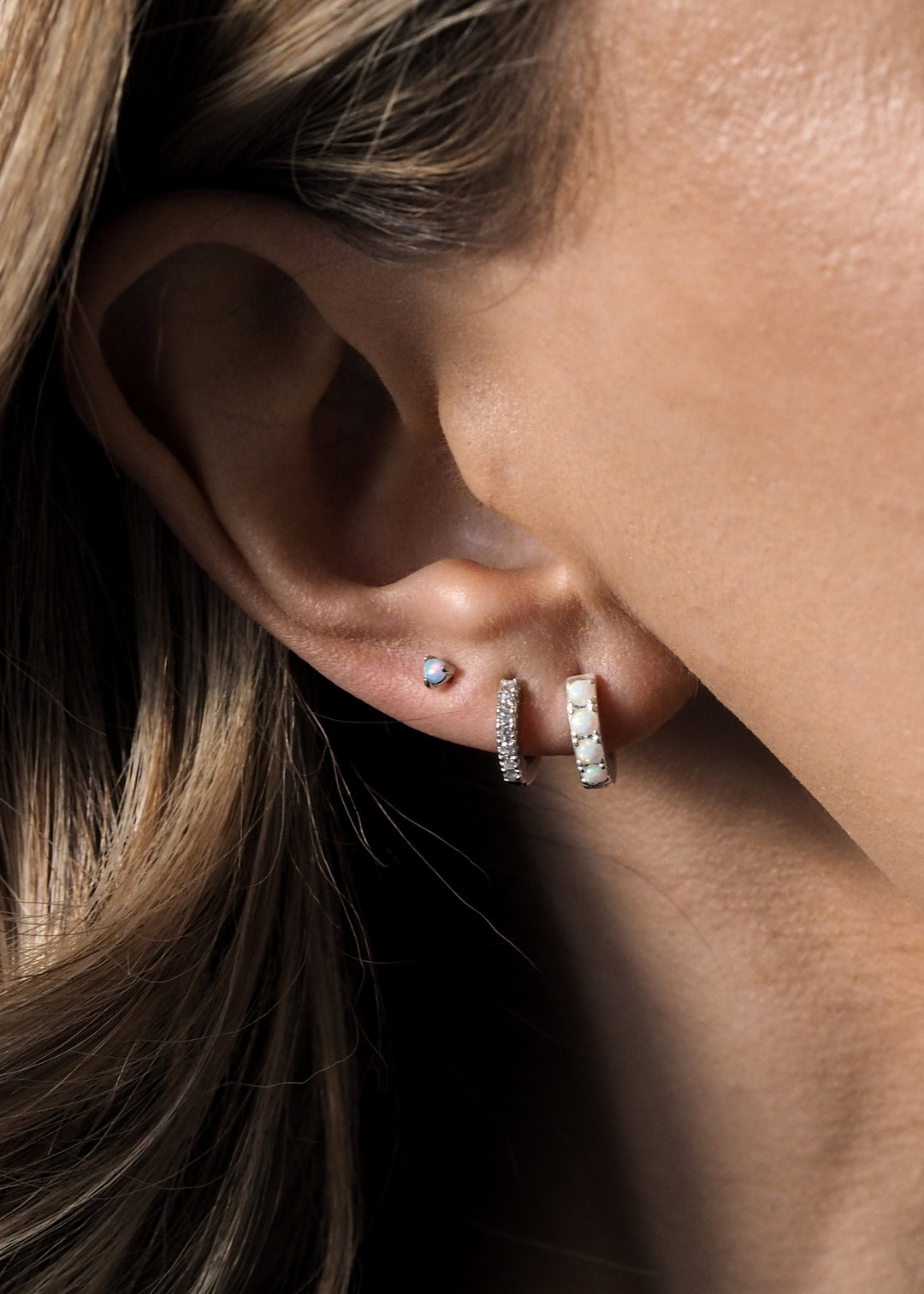 ESME. Sterling Silver Opal Huggies – Aluna Mae
